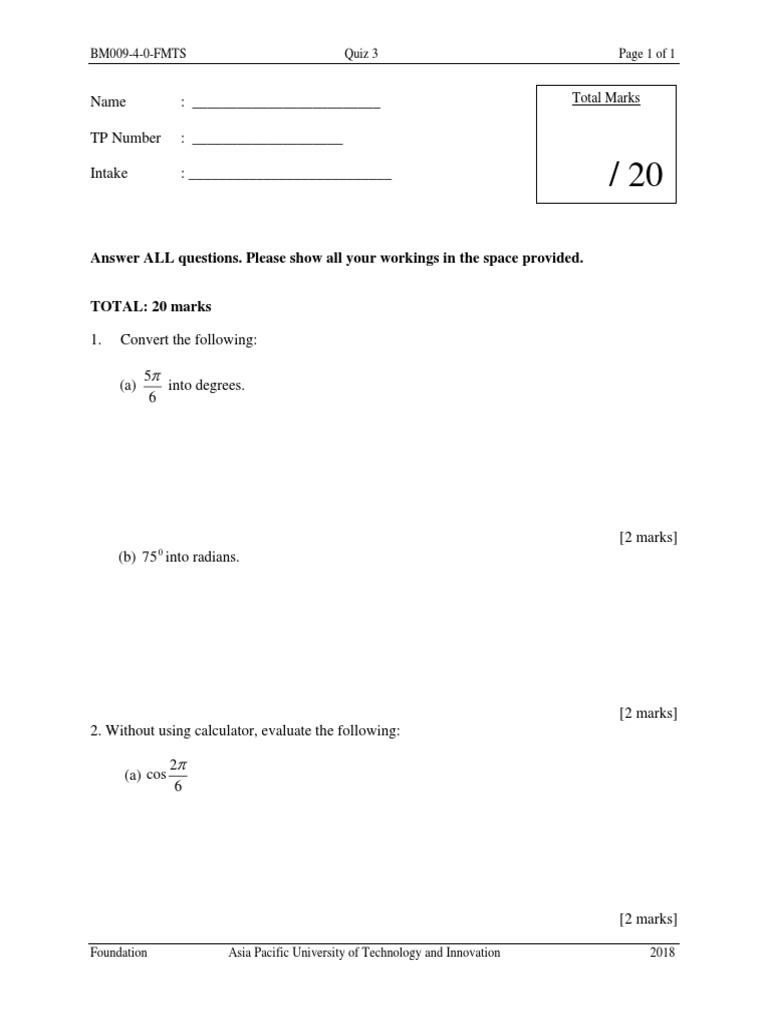 Sample Quiz 3 - Q | PDF
