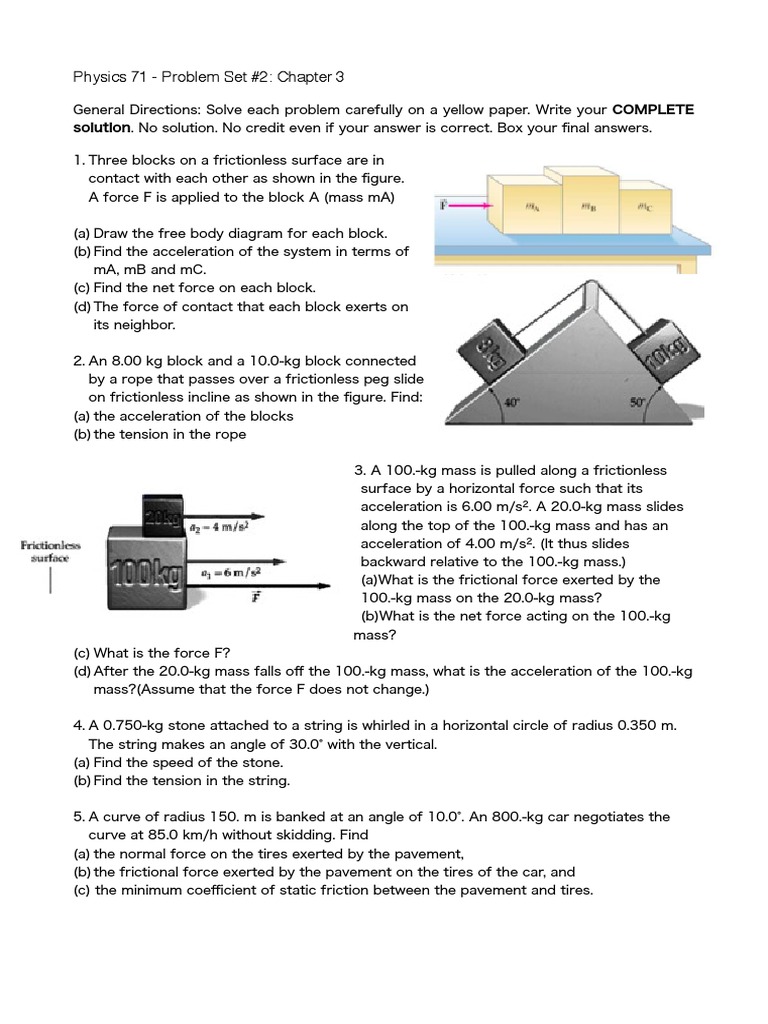 Physics Problem Set for Students | PDF
