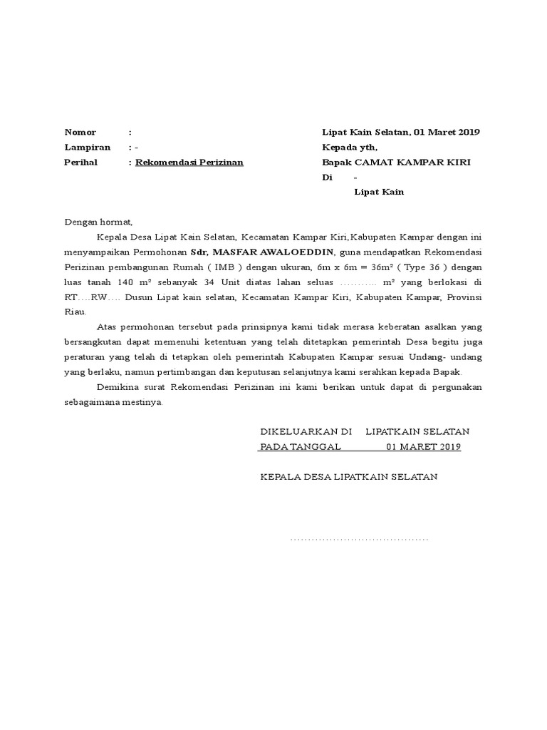 Surat Rekom Imb Kampar | PDF
