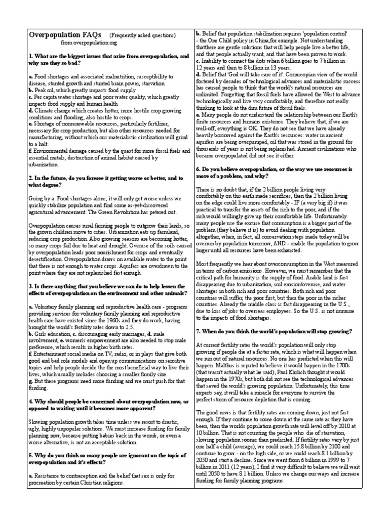 Overpopulation | PDF | Human Overpopulation | Food Security