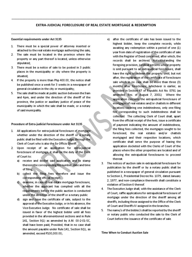 Extra-Judicial Foreclosure of Real Estate Mortage & Redemption | PDF ...
