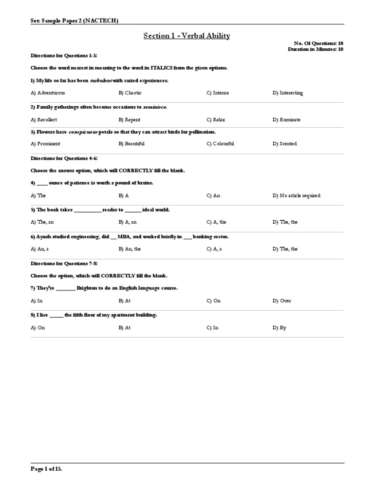 Abridged Sample Paper-NAC Tech-Part A-Set 2 | PDF | Data Type | Table ...