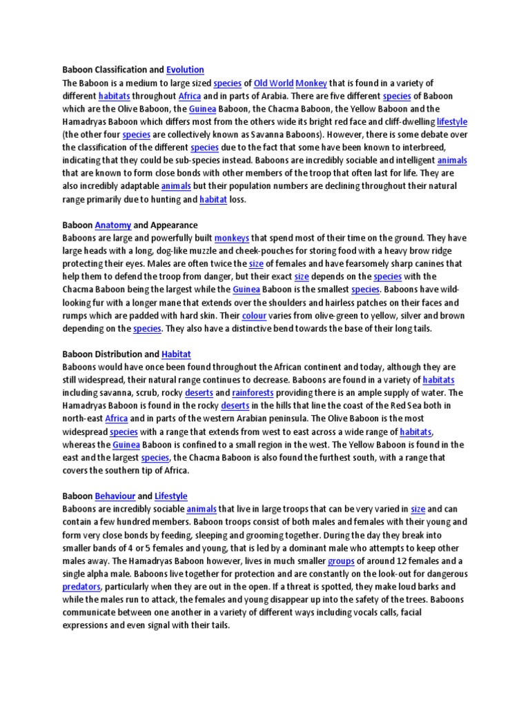 Baboon Classification and Evolution | PDF | Predation | Organisms