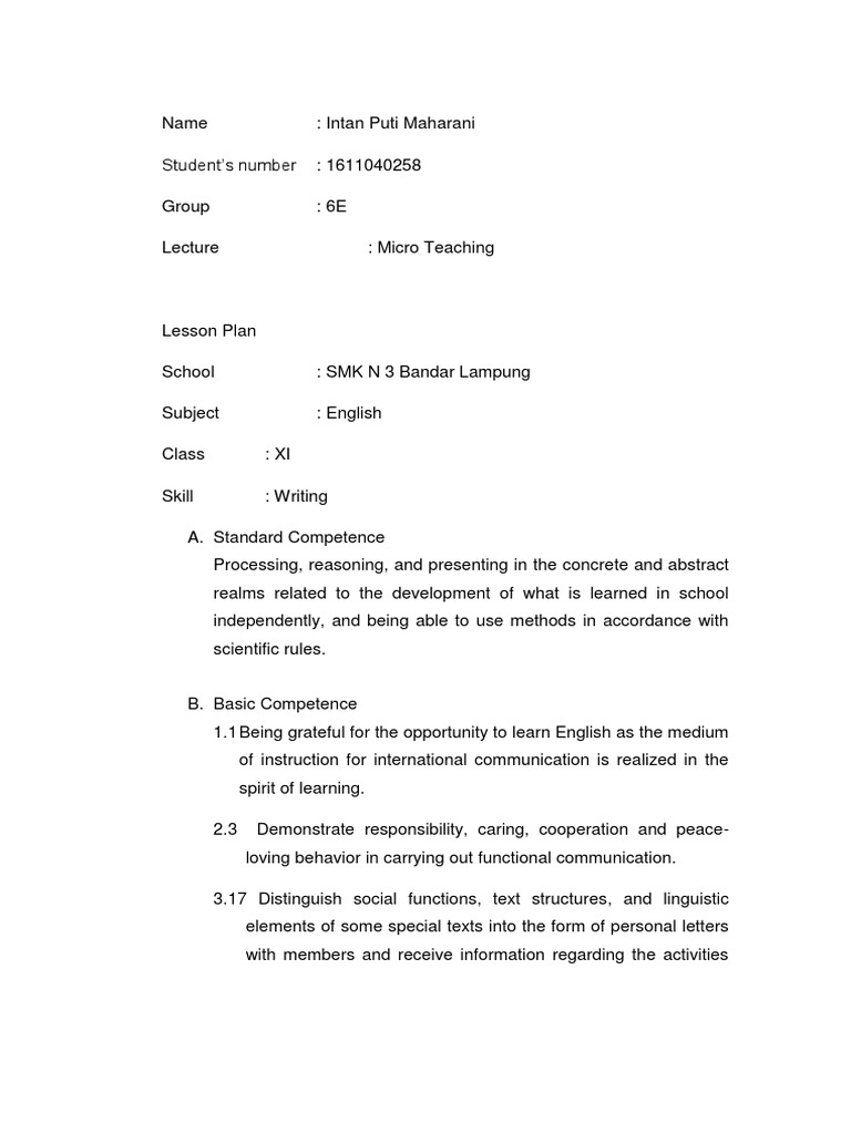 Lesson Plan Kelas XI Sma | PDF