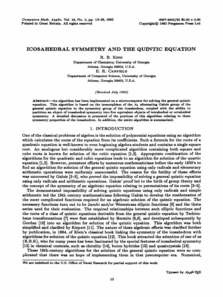 Icosahedral Symmetry and The Quintic: Equation | PDF | Group (Mathematics) | Functions And Mappings