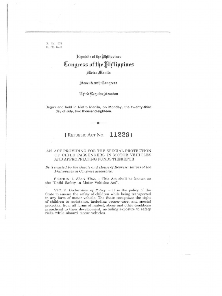 Child Passengers (RA No.11229) | PDF