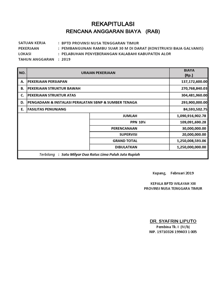 RAB Menara Suar 30 M Darat Konstruksi Galvanis Pelabuhan Penyeberangan Kalabahi 2019 PDF | PDF