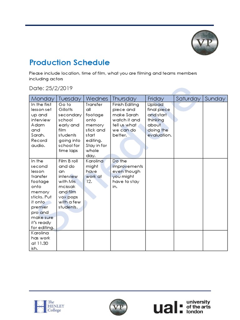 Production Schedule | PDF