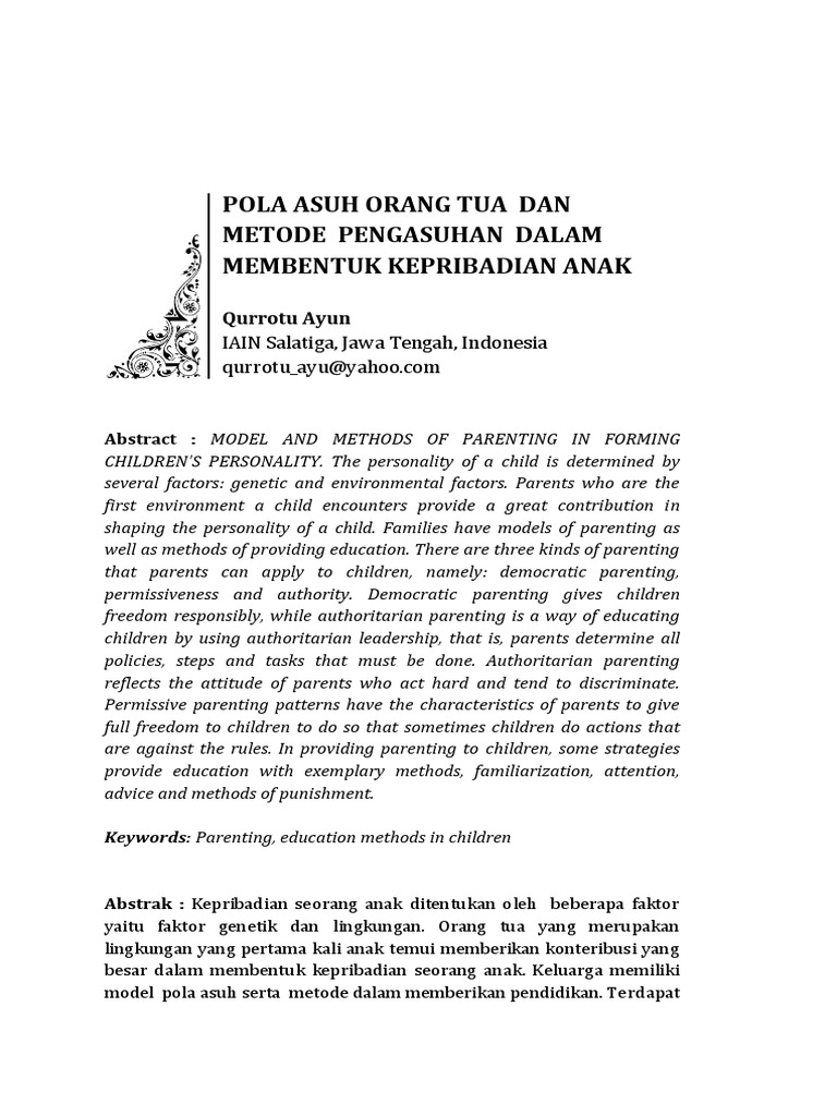 Pola Asuh Orang Tua Dan Metode Pengasuhan Dalam Membentuk Kepribadian Anak | PDF | Sains ...