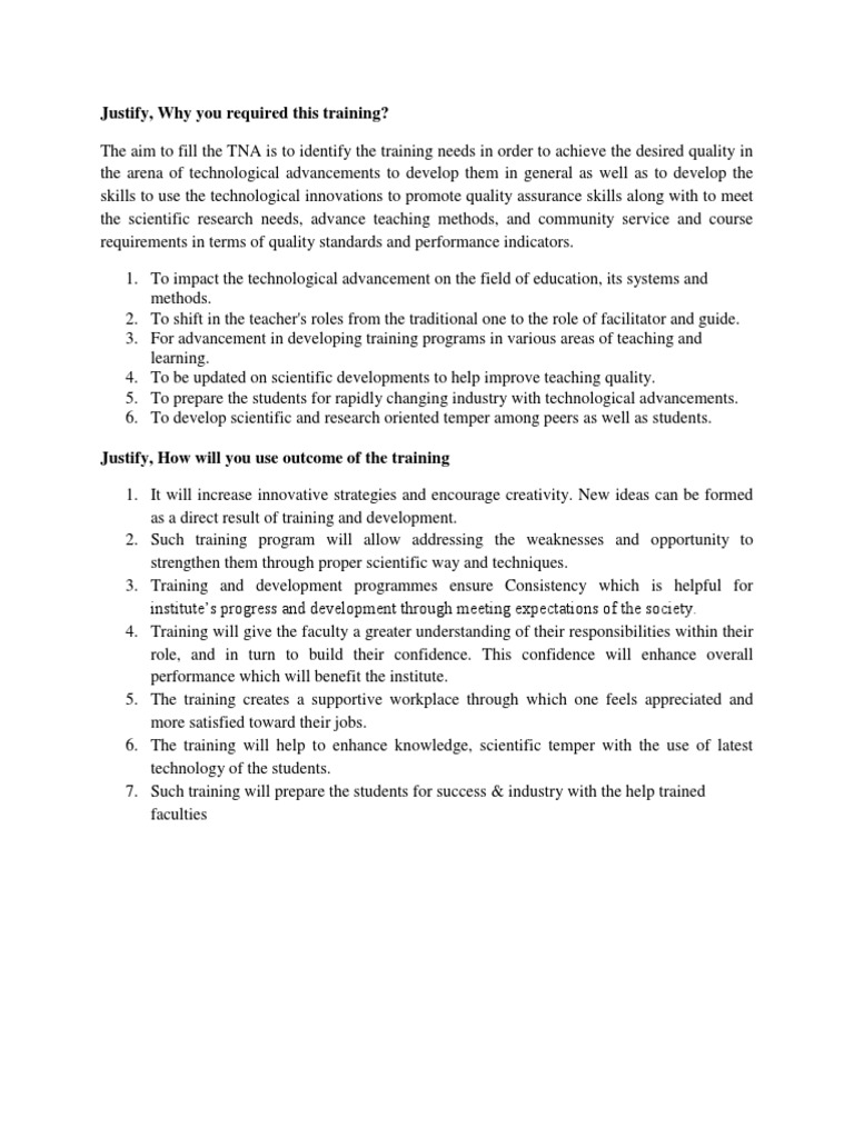 Justify, Why You Required This Training? | PDF
