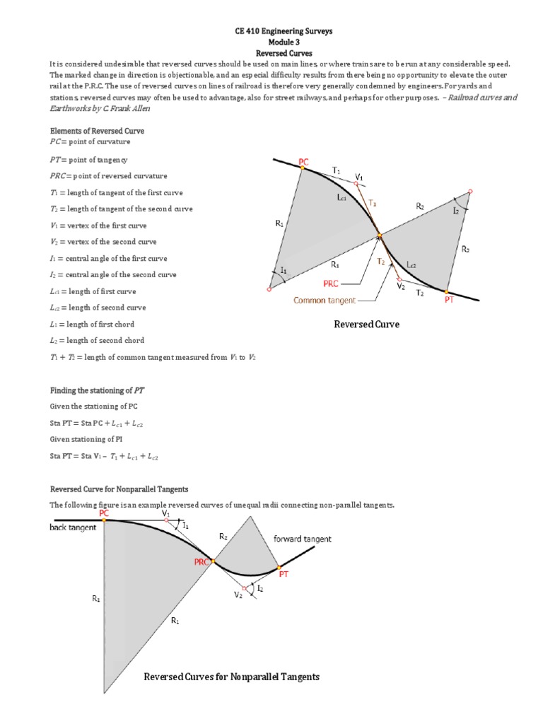 Reversed Curves in Engineering Surveys | PDF | Tangent | Angle