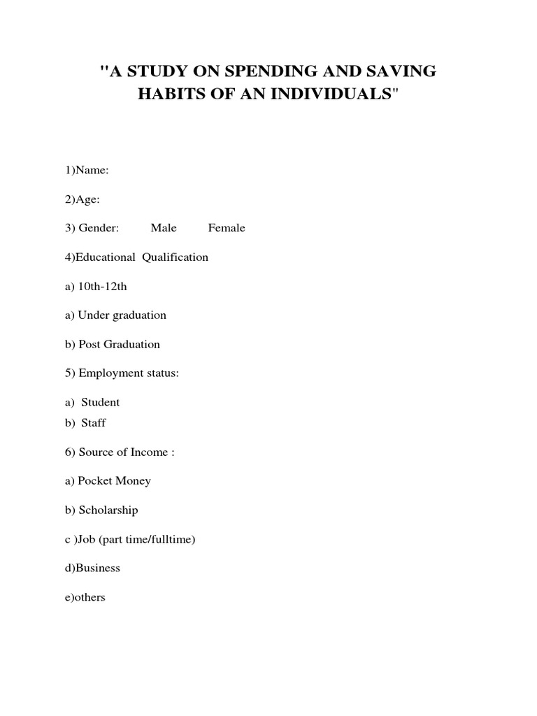 A Study On Spending and Saving Habits of Students and Staff | PDF