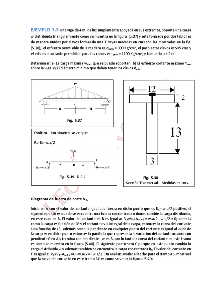 Análisis de esfuerzos y dimensionamiento de una viga de madera formada por dos tablones unidos ...