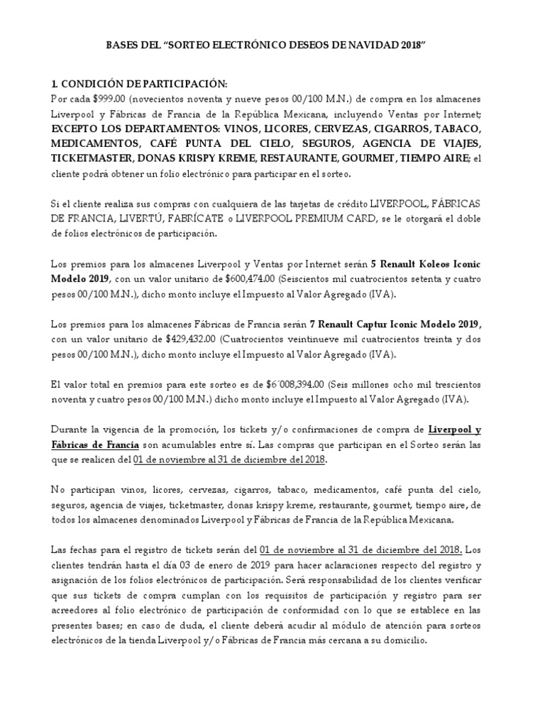 Bases Sorteo Deseos de Navidad Liverpool 2018 PDF | PDF | Internet | Informática y tecnología de ...