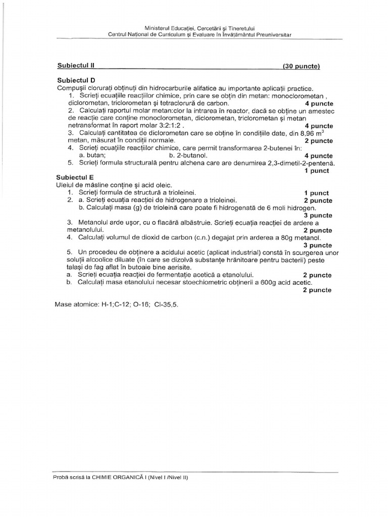 Chimie Organica Bac 2008 PDF | PDF