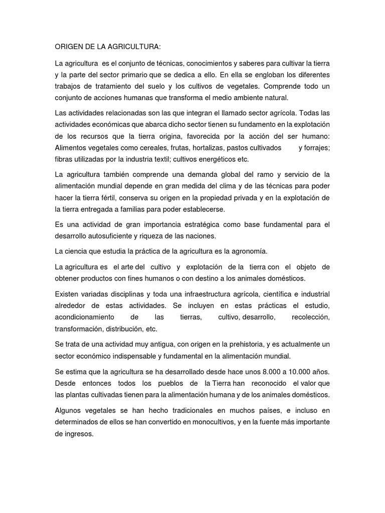 Origen de La Agricultura | PDF | Agricultura | Comida y bebida
