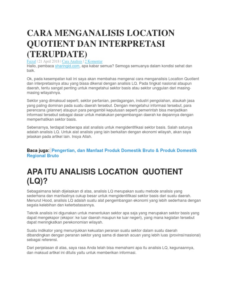 Cara Menganalisis Location Quotient Dan Interpretasi | PDF