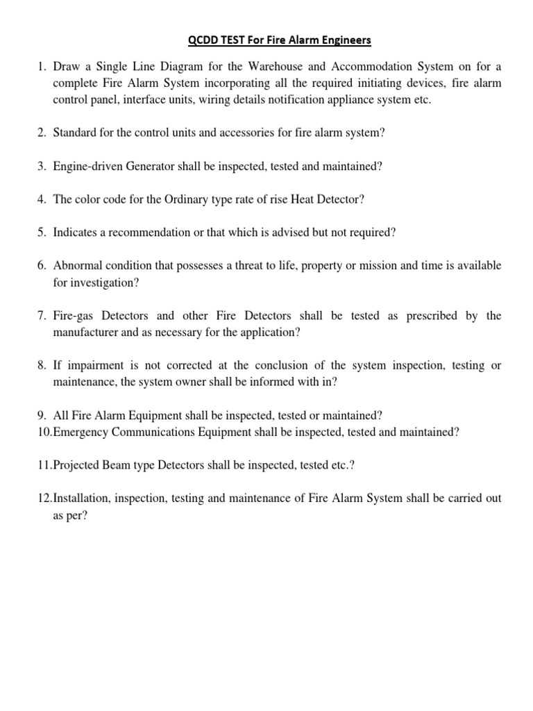 QCDD TEST For Fire Alarm Engineers | PDF
