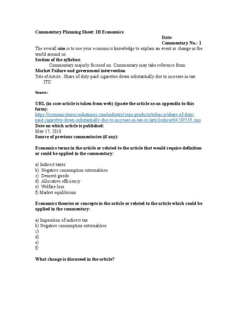 Economics Commentary Planning-Sheet-Economics IA | PDF | Cigarette | Taxes