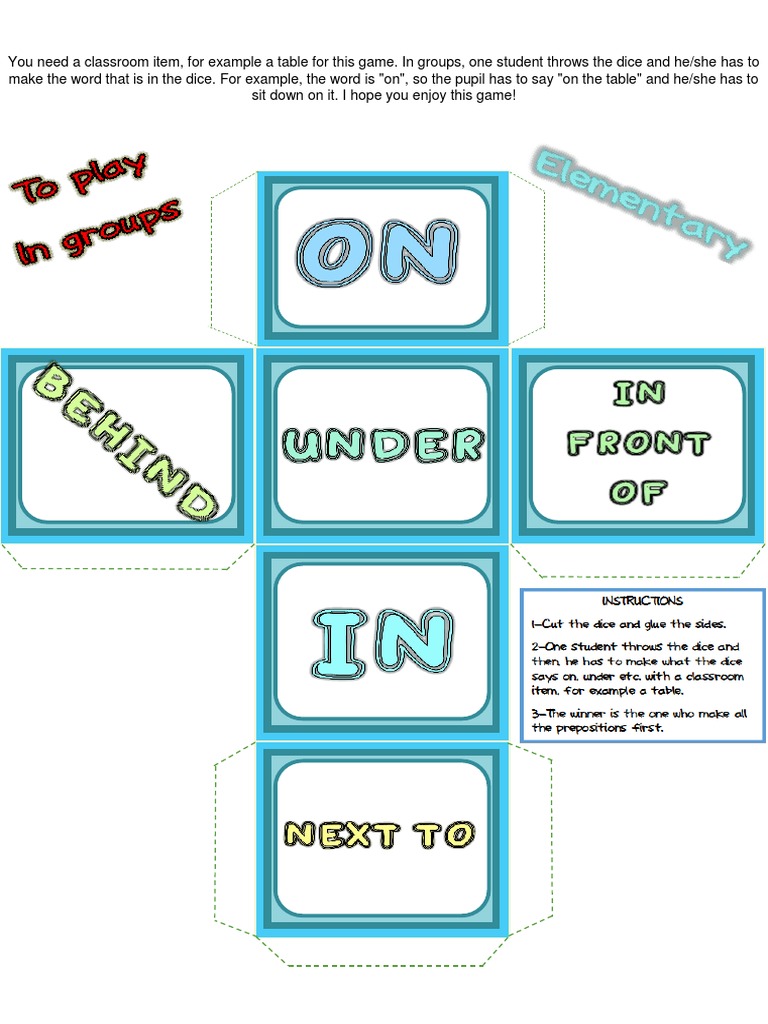 Prepositions of Place Words Dice Fun Activities Games Games 71893 | PDF