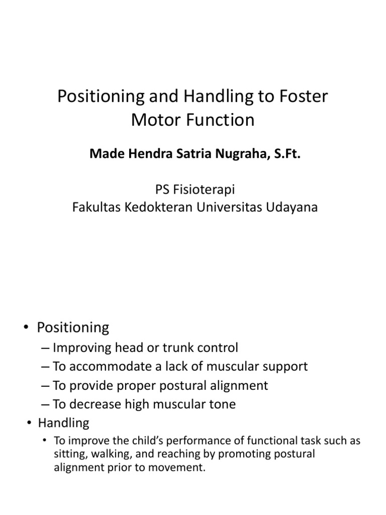 Positioning and Handling To Foster Motor Function | PDF | Vestibular ...