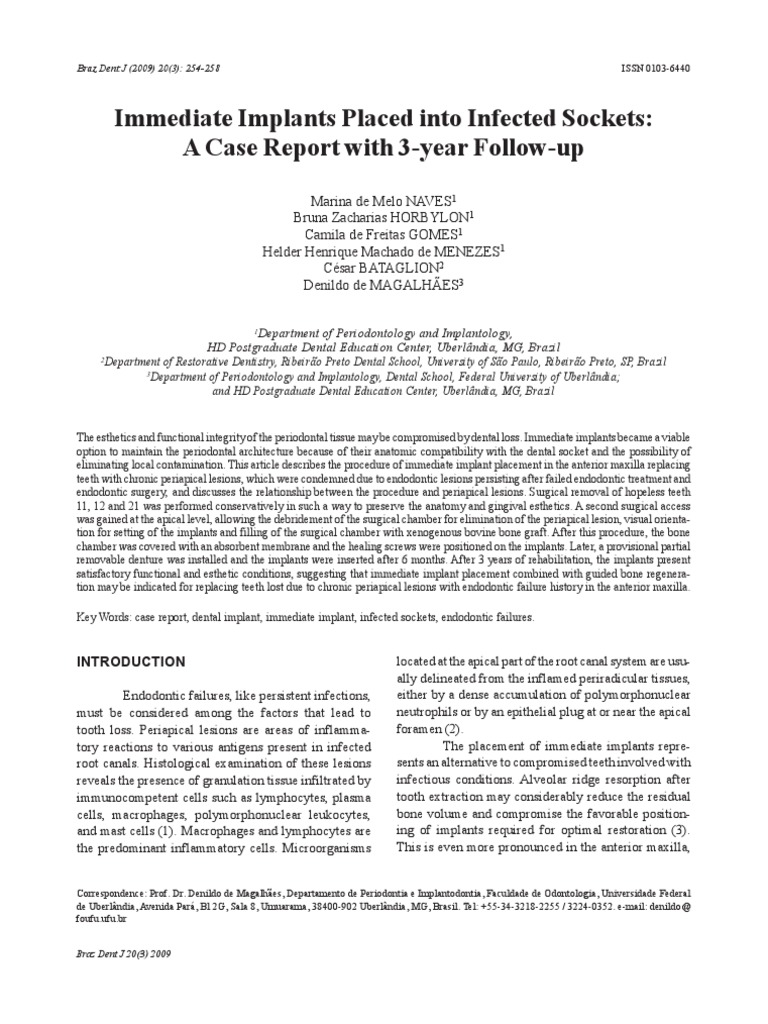 Immediate Implants Placed Into Infected Sockets | PDF | Dental Implant | Periodontology
