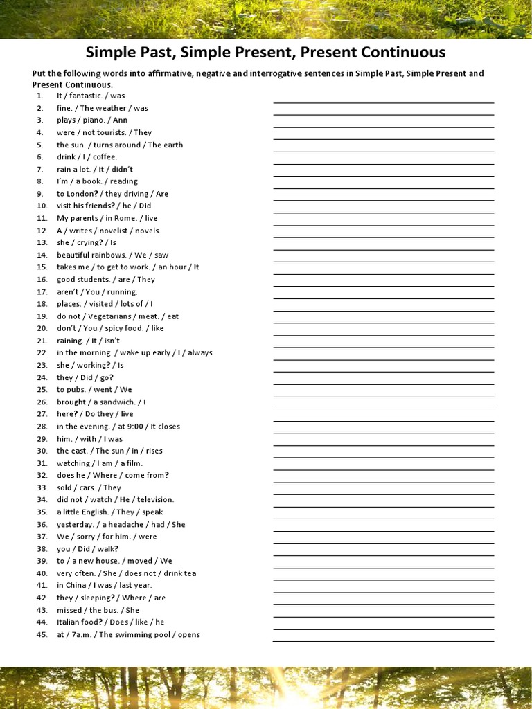 Simple Past, Simple Present, Present Continuous Scrambled Sentences | PDF