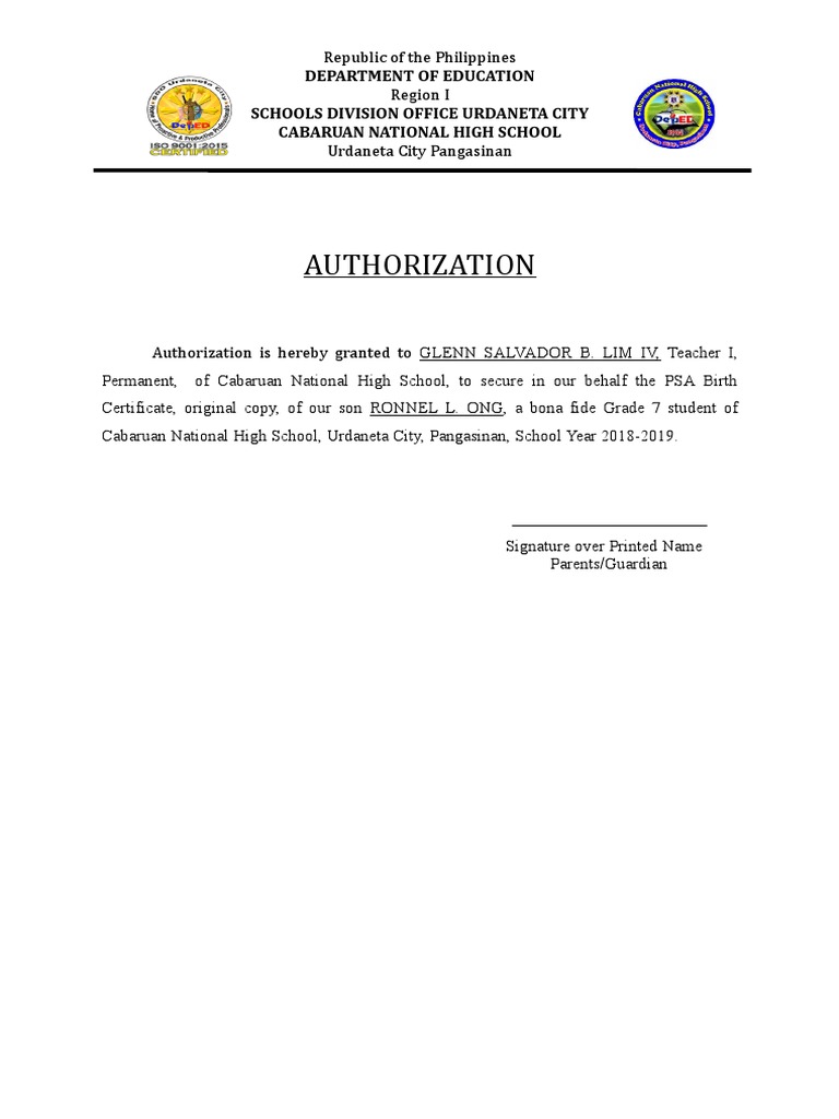 Authorization Letter | PDF
