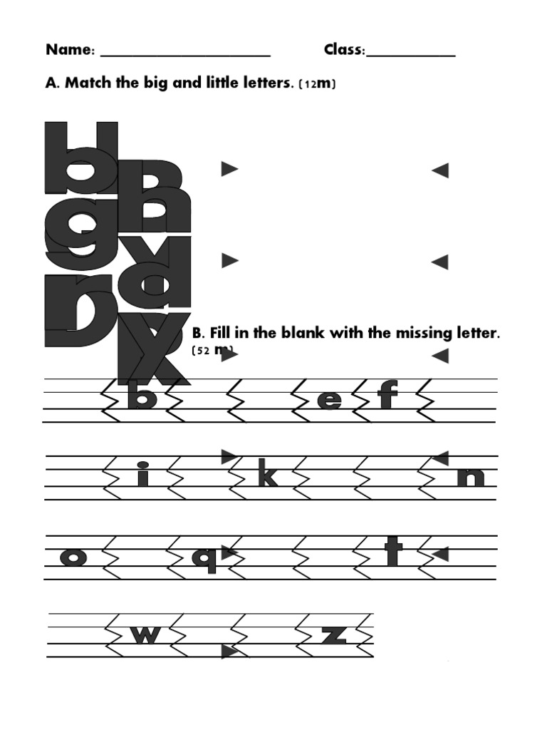 Name: - Class: - A. Match The Big and Little Letters. (12m) | PDF