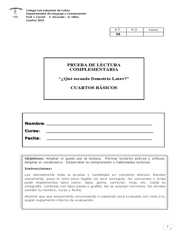 Evaluacion Que Esconde Demetrio Latov | PDF