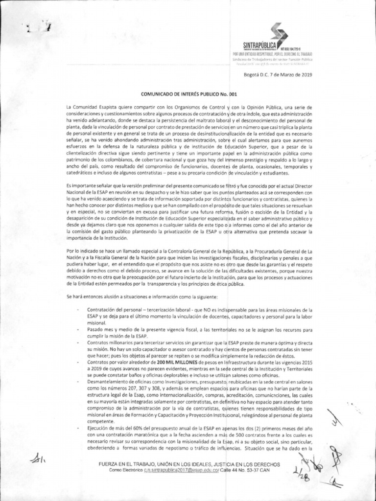 Documento Final Sintrapublica | PDF