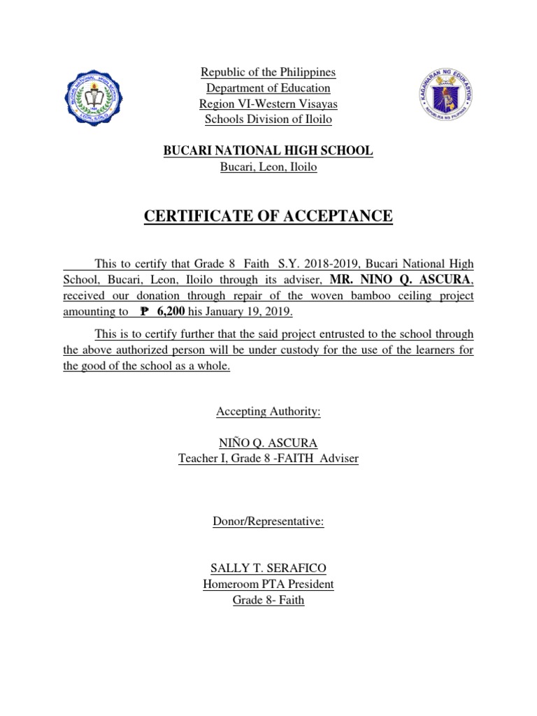Certificate of Acceptance | PDF