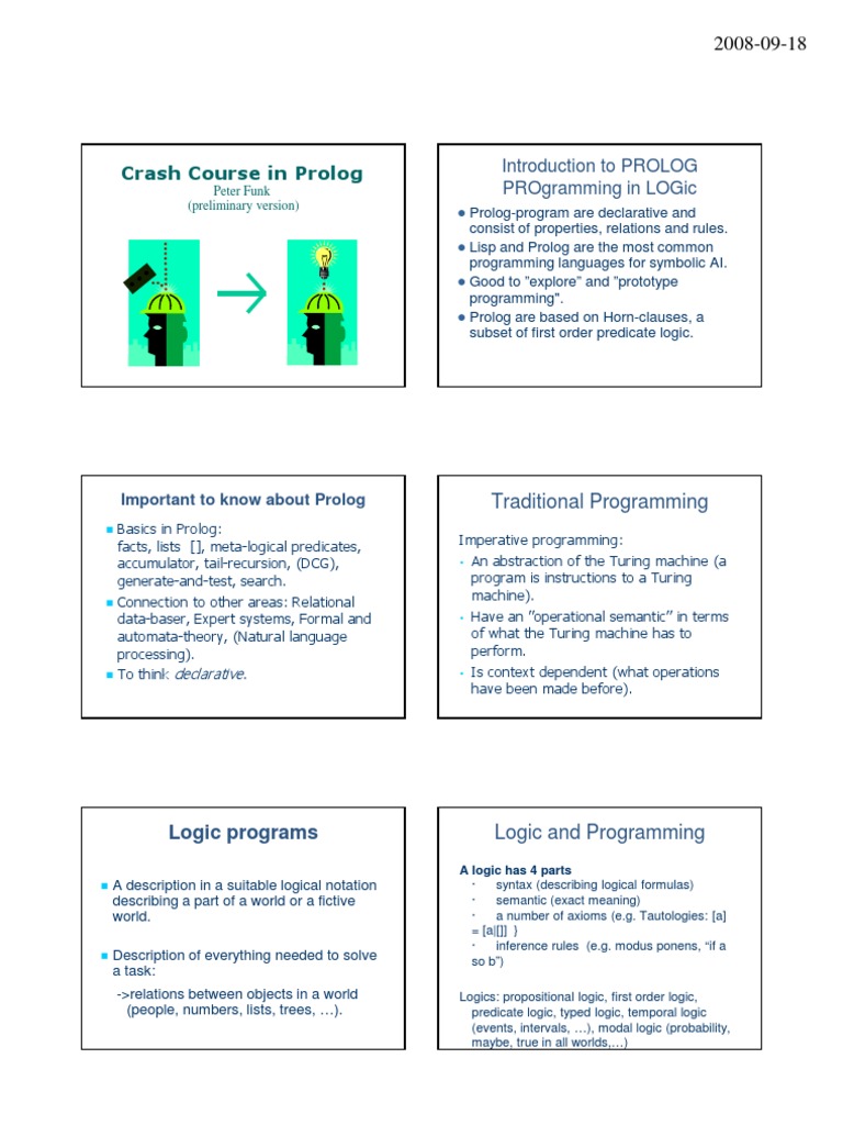 Crash Course In Prolog Pdf Logic First Order Logic