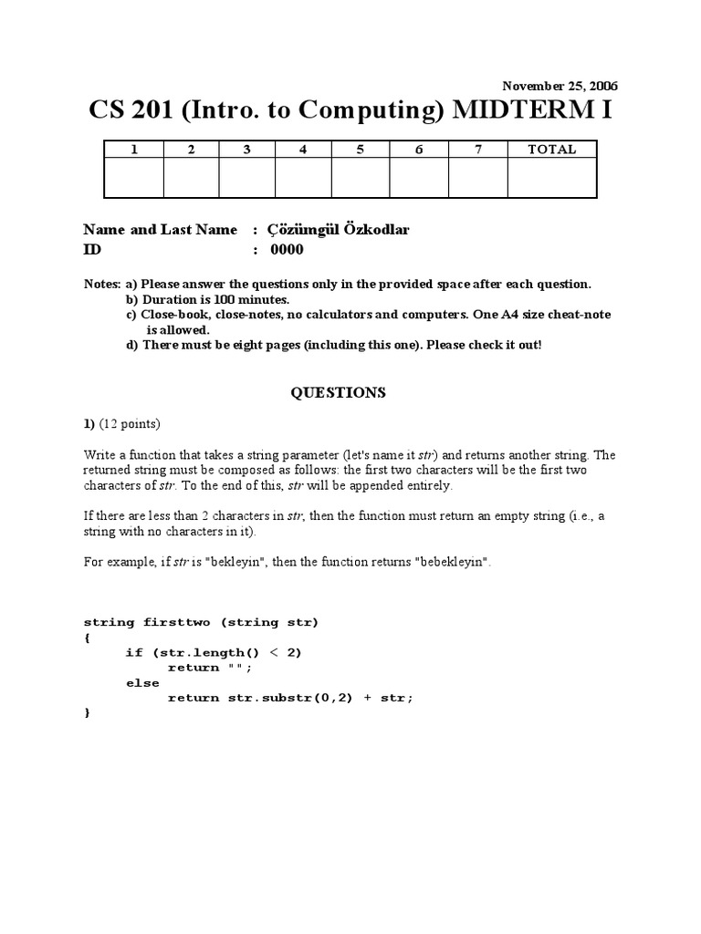 2006 Fall Midterm1 Solutions | PDF | Parameter (Computer Programming) | Subroutine