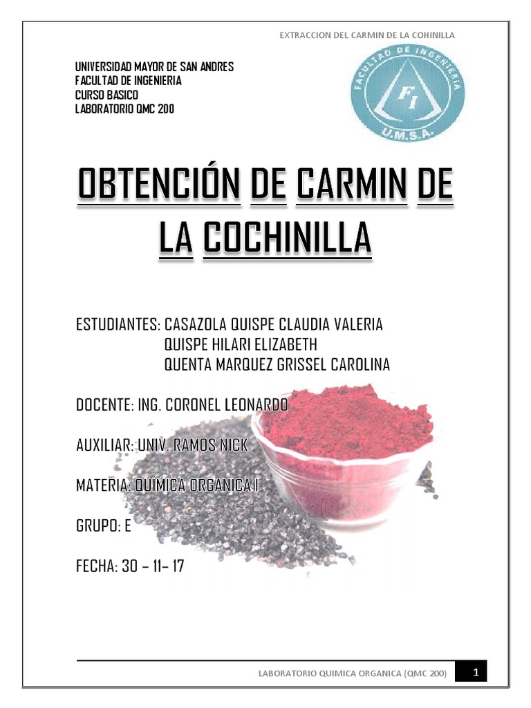 Extraccion Del Carmin de La Cohinilla | PDF | Química | Ciencias fisicas