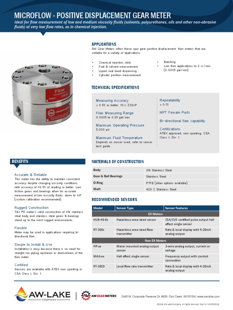 Microflow - Positive Displacement Gear Meter | PDF | Flow Measurement ...