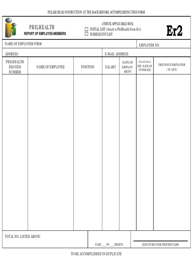 PhilHealth Er2 Form PDF | PDF | Employer | Computing