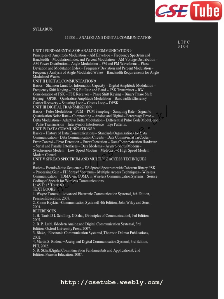 ANCOM - Analog and Digital Communication Syllabus | PDF | Frequency ...