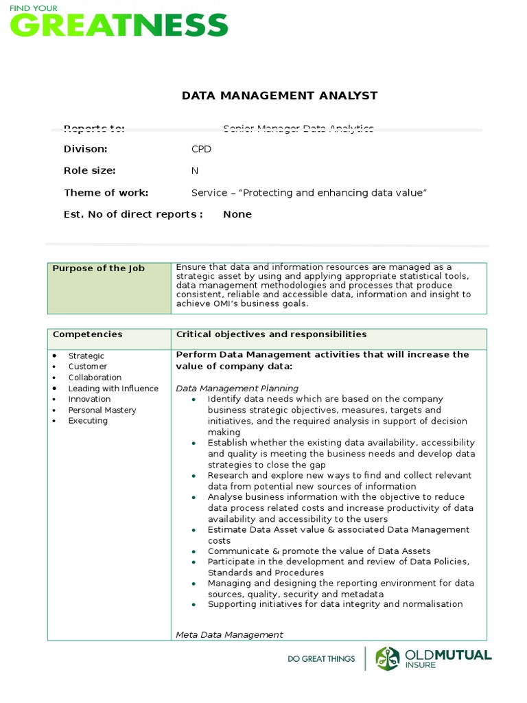 Data Management Analyst | PDF | Metadata | Data Quality
