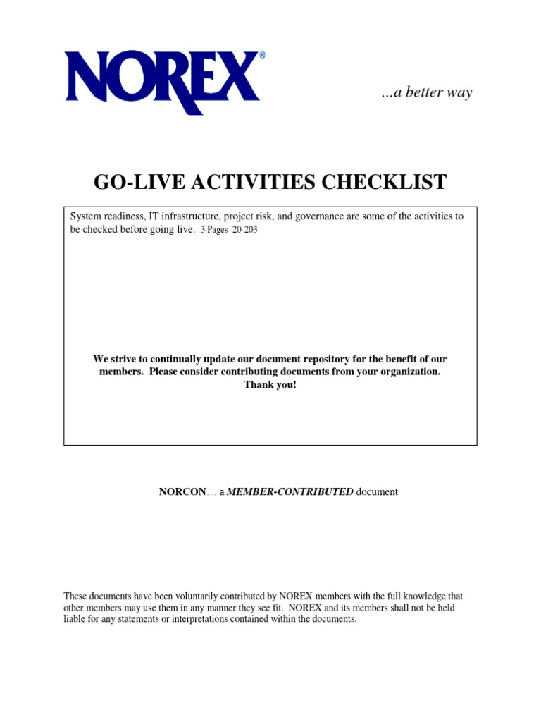 Go-Live Activities Checklist: ... A Better Way | PDF | Business | Computing