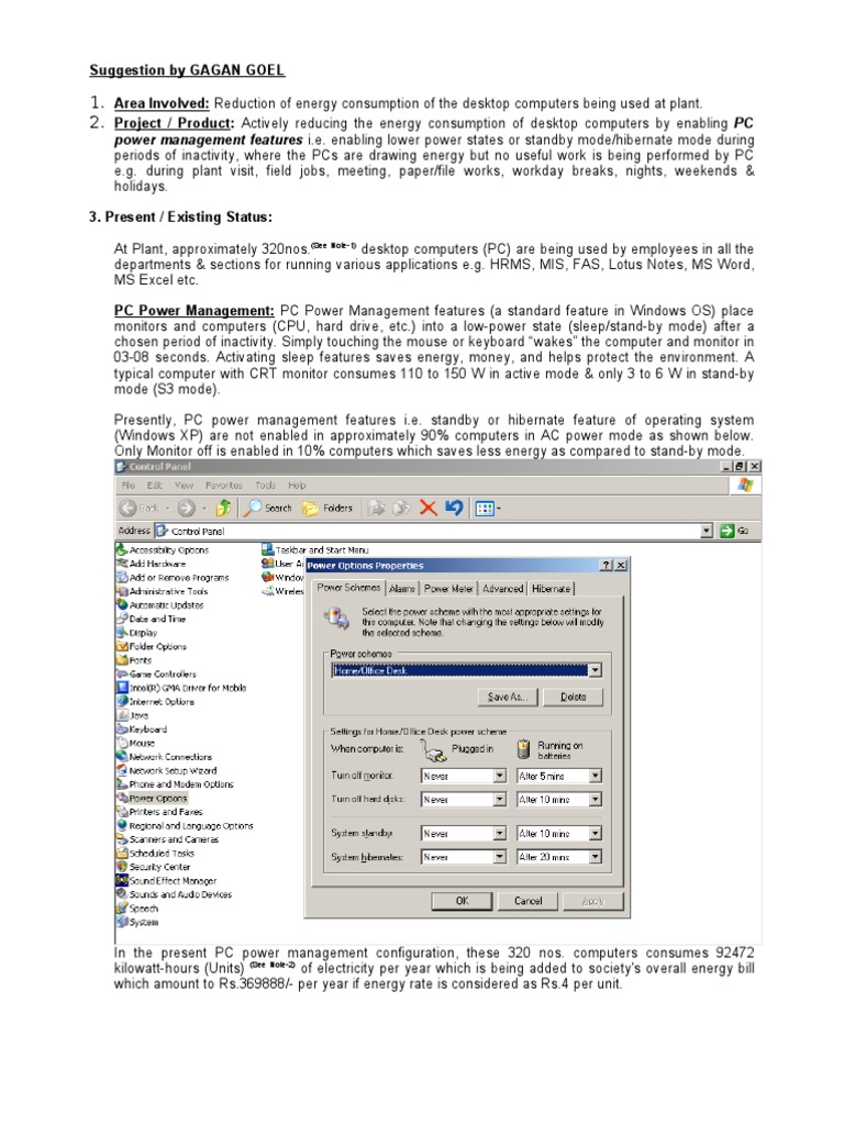 Energy Saving in Computer With Nil Investment | PDF | Personal ...