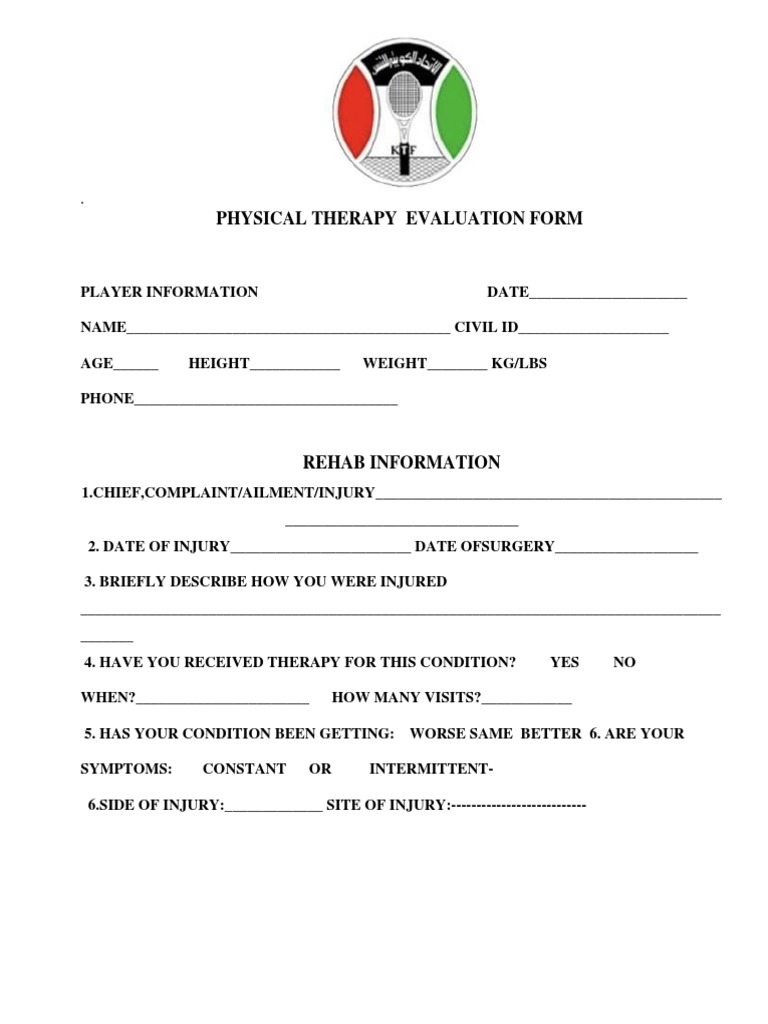 Physical Therapy Evaluation Form | PDF | Physical Therapy | Medical ...