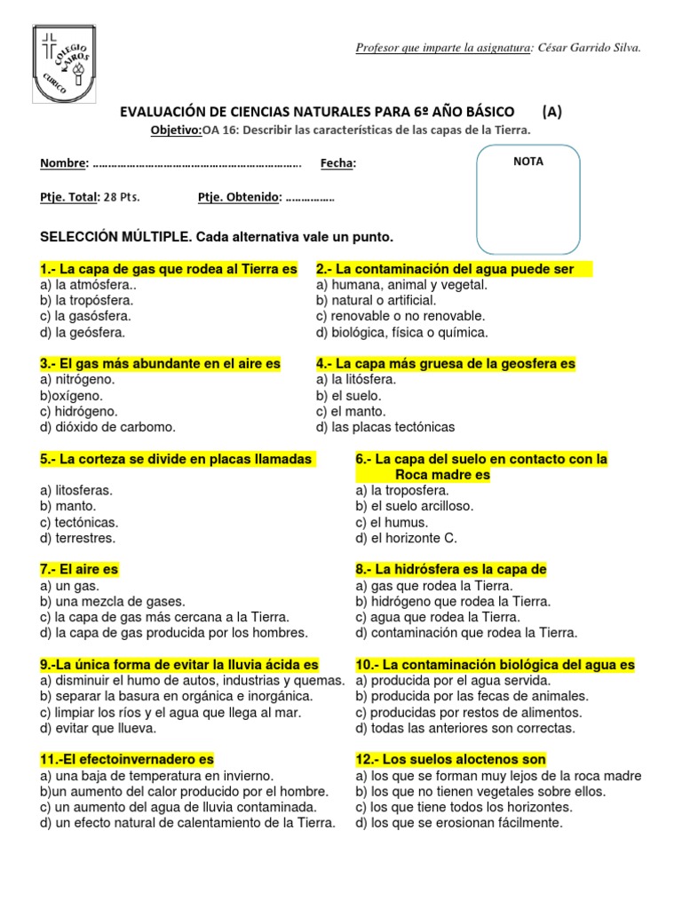 Prueba Capas de La Tierra | PDF | Tierra | Suelo
