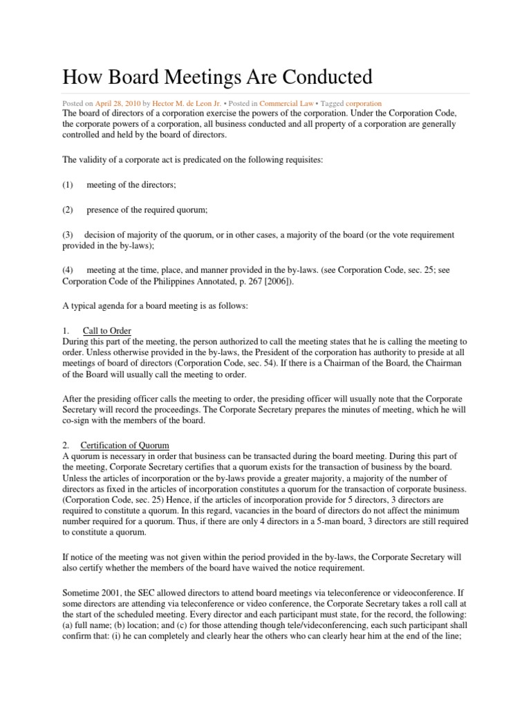 Bod Sample | PDF | Quorum | Board Of Directors