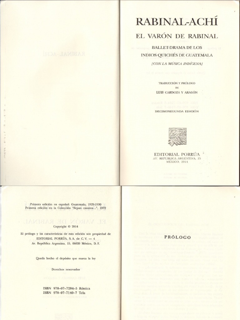 Rabinal - Achí. Tr. Luis Cardoza y Aragón. Porrúa PDF | PDF