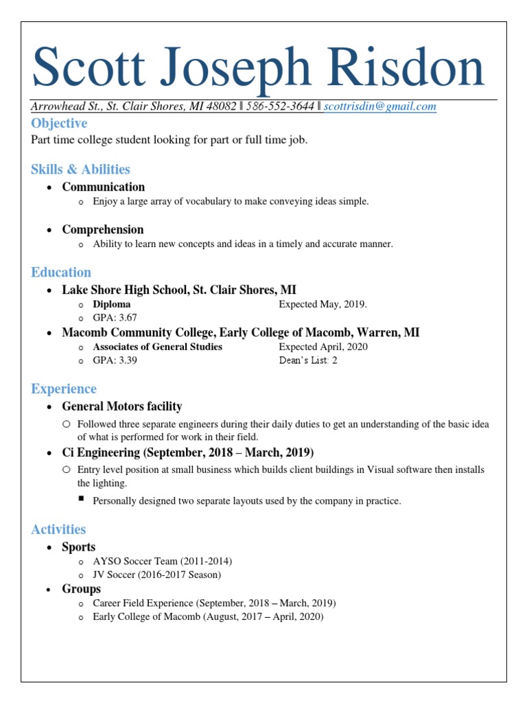 Scott Joseph Risdon: Objective | PDF