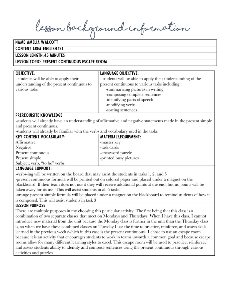 E1 Escape Room Lesson Plan PDF | PDF | Question | Part Of Speech