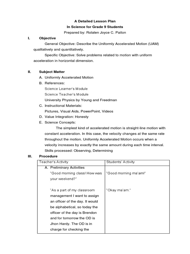 A Detailed Lesson Plan in Science For Grade 9 Students | PDF ...