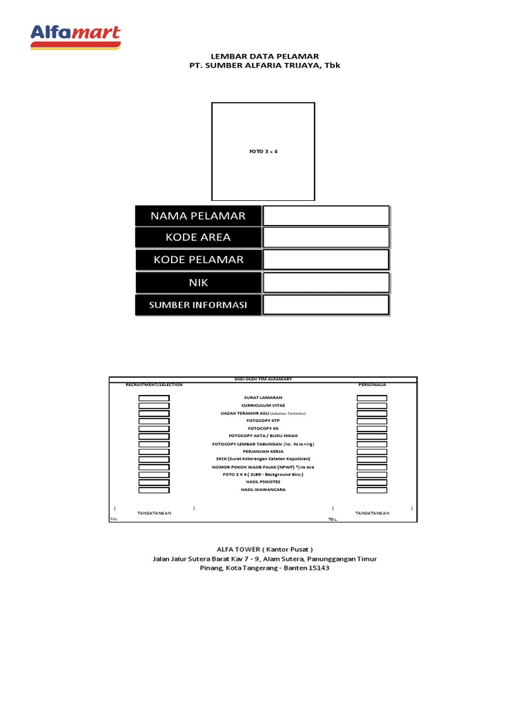 Form Data Pelamar Alfamart | PDF