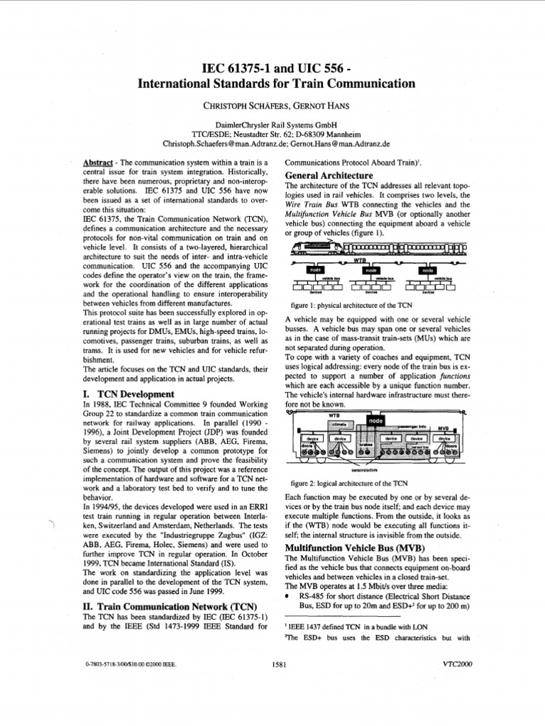 IEC 61375-1 and UIC 556 Standards Overview | PDF | Data Transmission ...